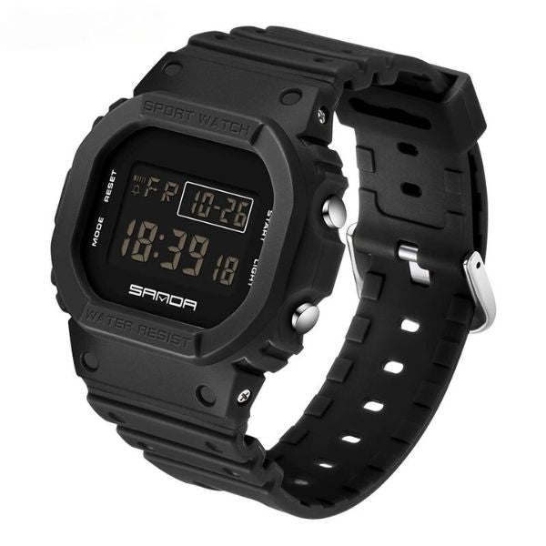 Tactical Black-On-Black Sports Watch - Durable Digital Design with Wat ...